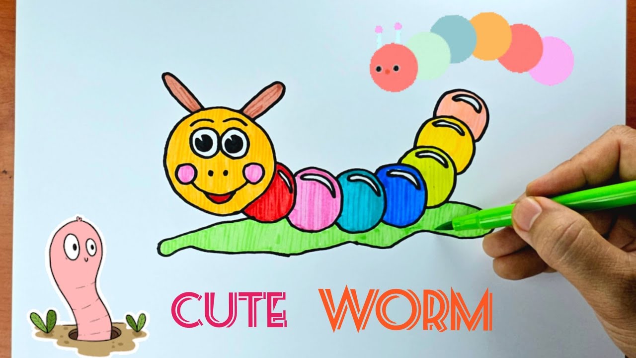 How to draw a worm easy and so cute - drawing a cute worm - YouTube