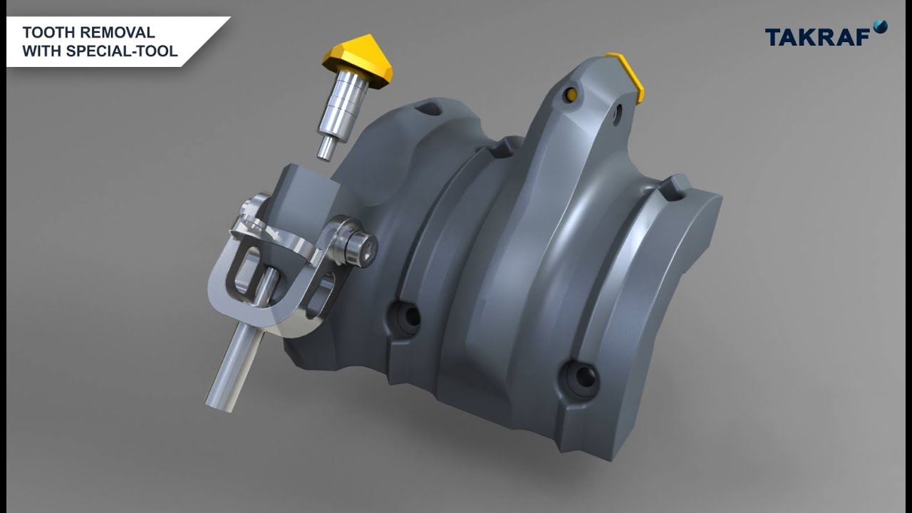 Video animation of the rapid replacement of worn crushing teeth in a ...