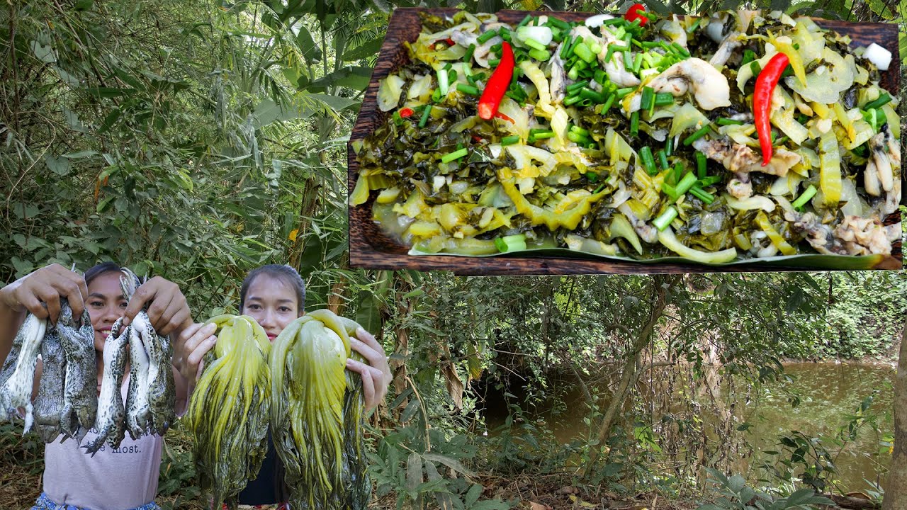 Fried Frog with Pickle Mustard recipe in my village #frog # ...