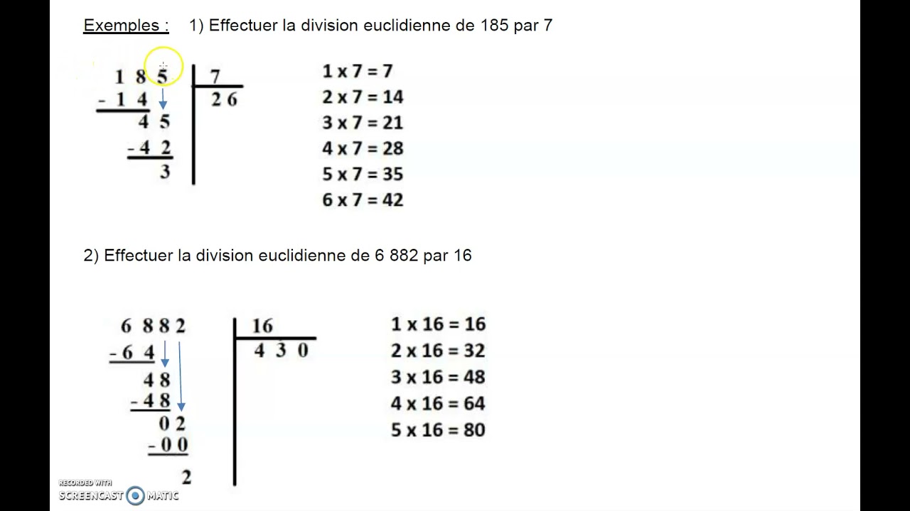 Leçon Chapitre 2 Opérations Division euclidienne - YouTube