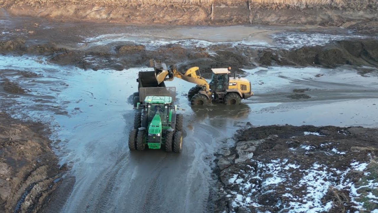 Late fall lagoon clean out- John Deere tractors hauling manure- Drone ...