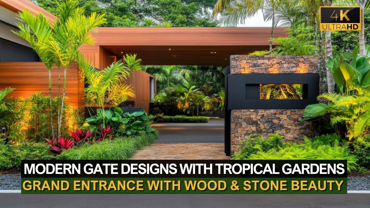 Modern Elegant Gate Designs with Tropical Gardens: Grand Entrance with ...