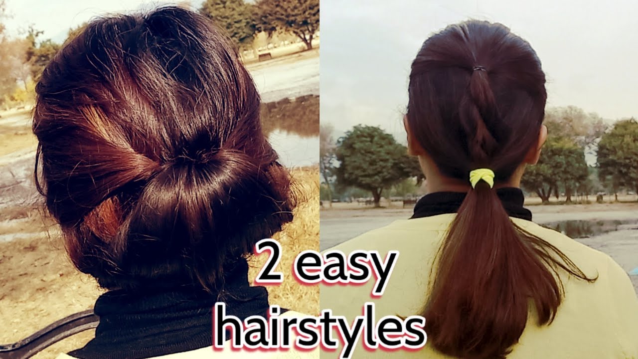 Easy and cute hairstyle for girls' hair bun & low ponytail - YouTube