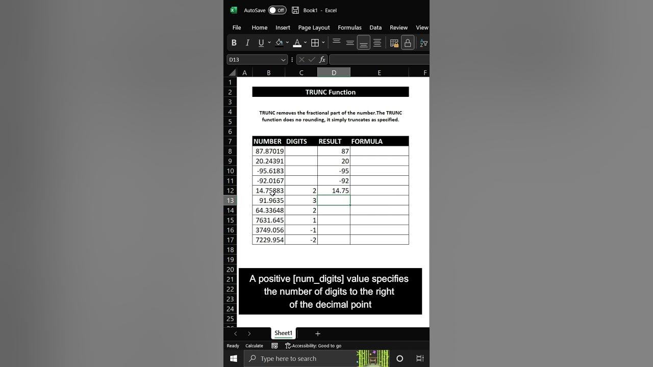 Trunc Function In Excel Shorts Shortvideo Excel Msexcel Youtube