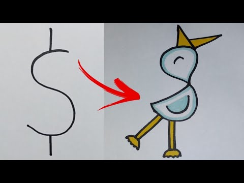 Drawing A Duck From Dollar Sign| How To Draw A Duck | - YouTube
