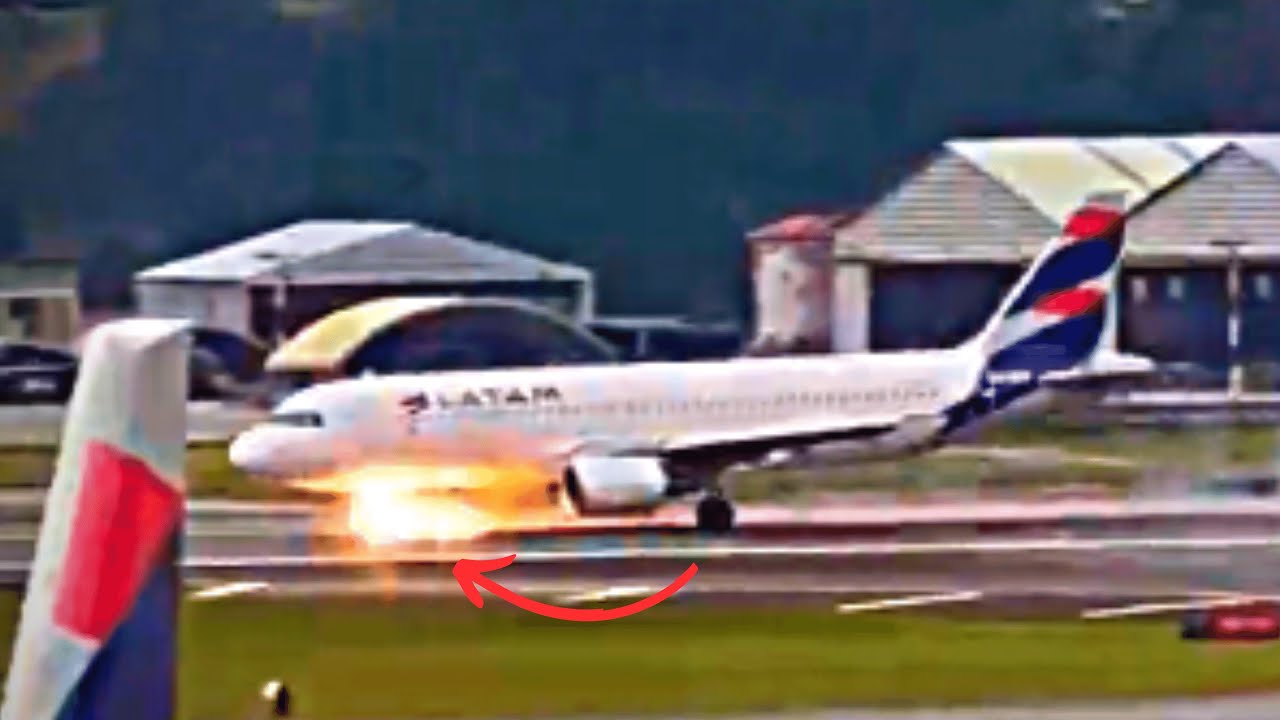 A320 lands with nose landing gear twisted at 90 degrees - YouTube