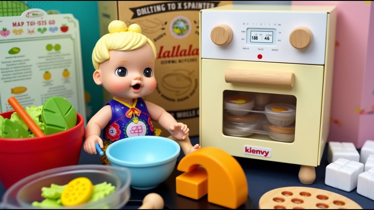 Kitchen Fun! Baby Doll Becomes Little Chef in Toy Cooking Set | Funny ...