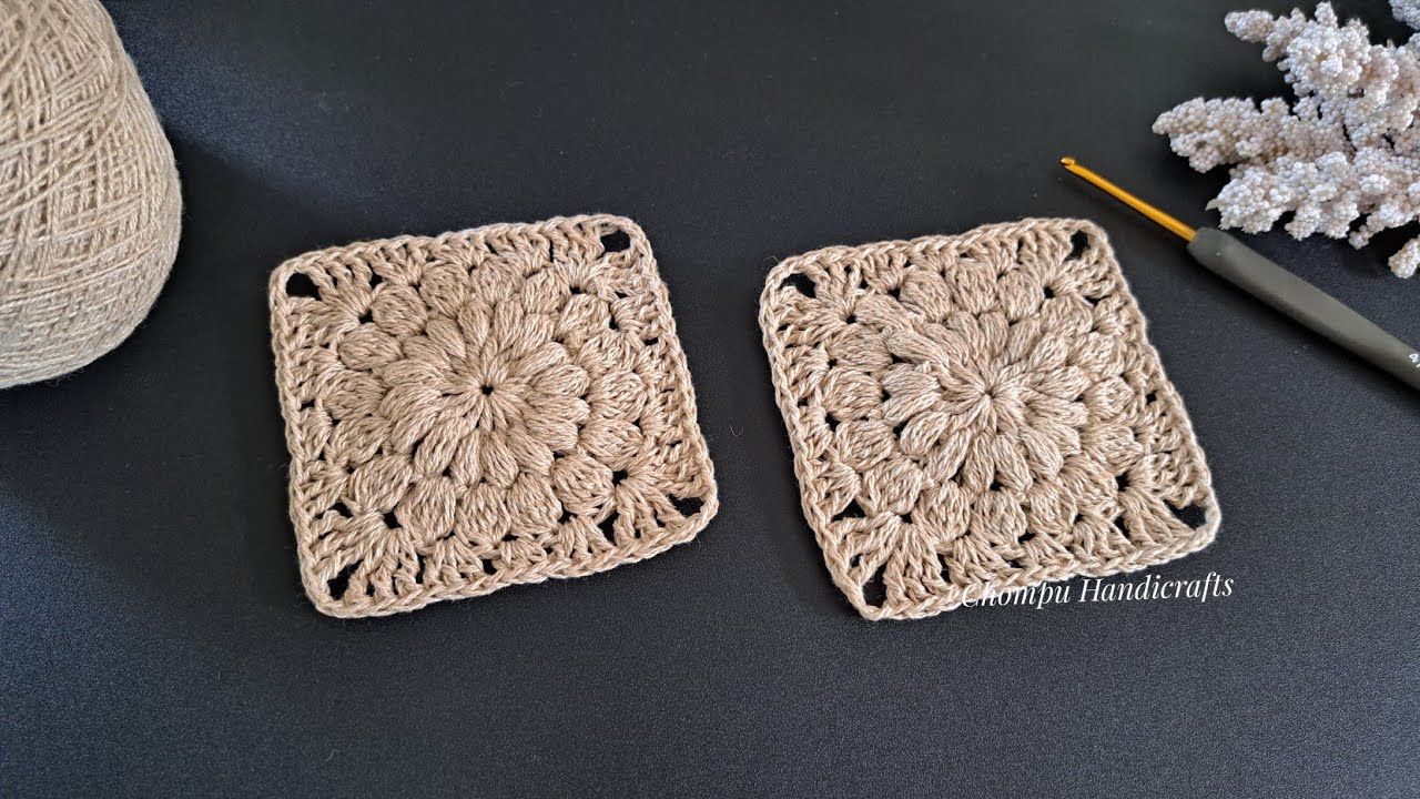 How to Crochet Granny Square Hemp Yarn | Chompu Handicrafts - YouTube