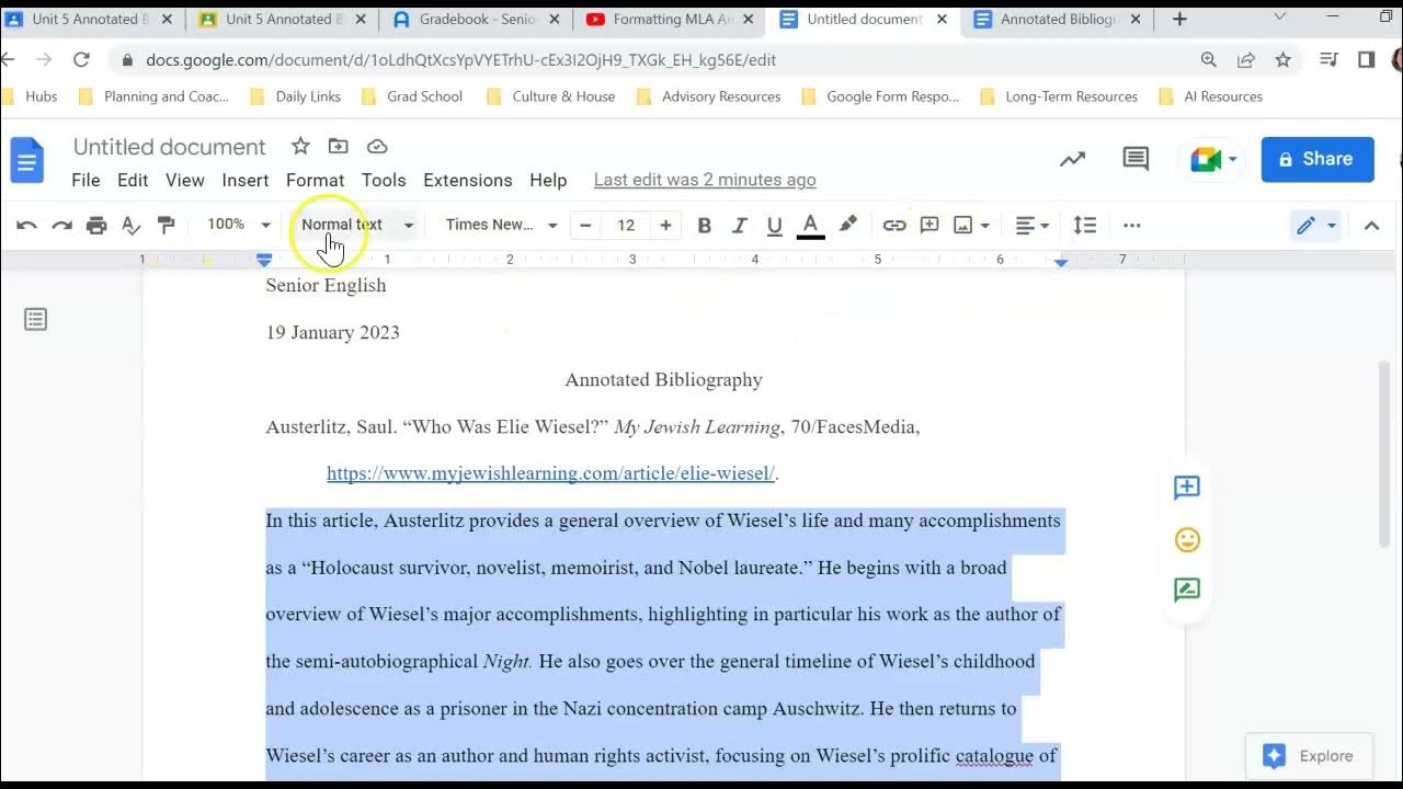 Annotated Bibliography Formatting (MLA Style) - YouTube