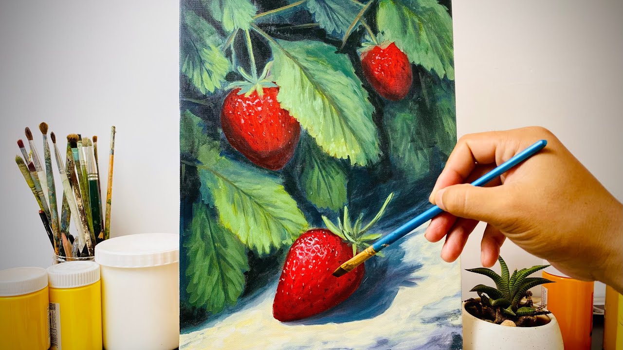 How to paint realistic real strawberries with acrylic / painting ...