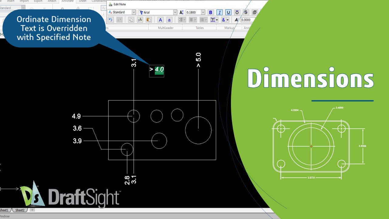Create Ordinate Dimension with Dimension Note Override - YouTube