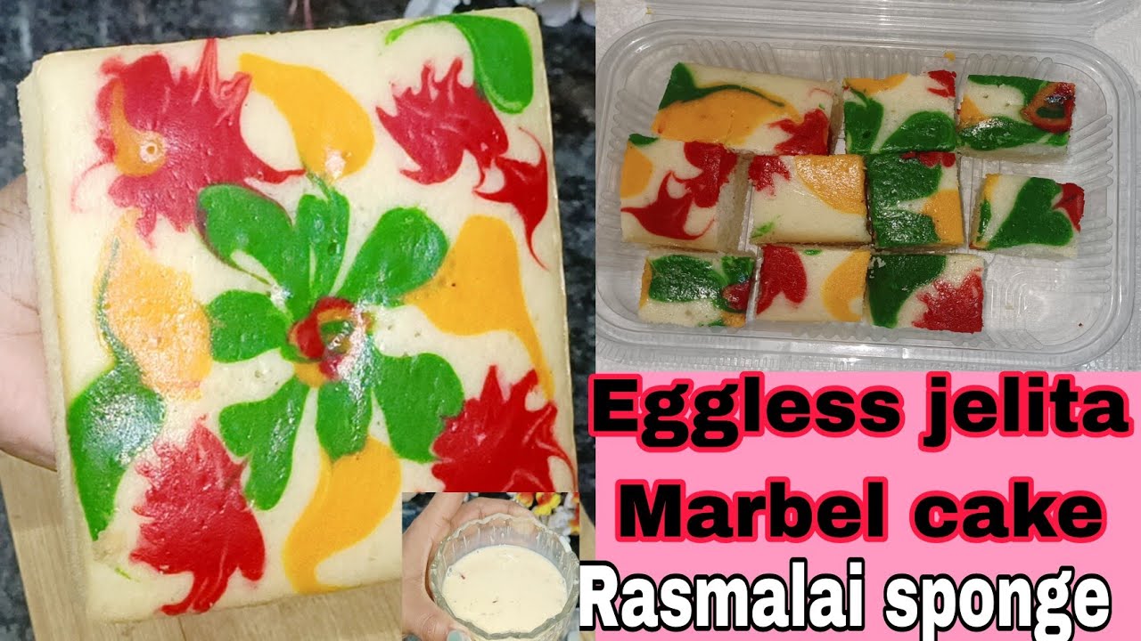 Eggless jelita Marbel cake||painting cake||How to make rasmalai sponge ...