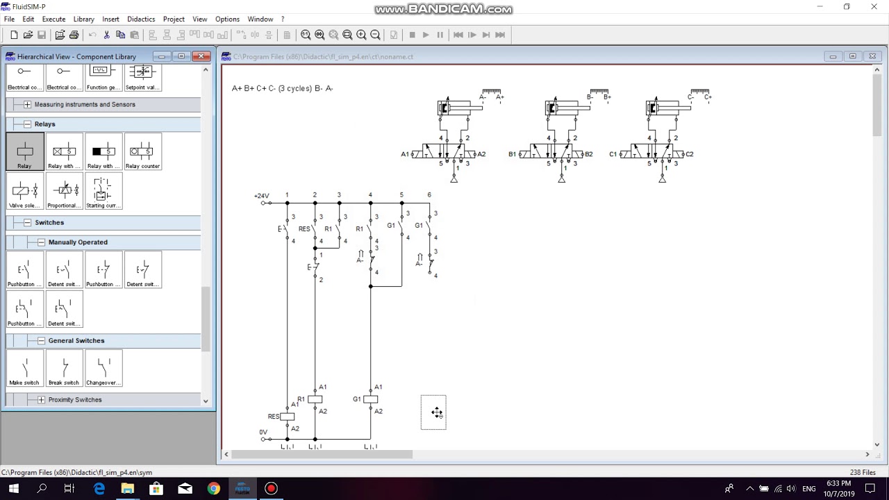 Pneumatic simulations in "A+ B+ C+ C- (3 cycle) B- A-" using by ...