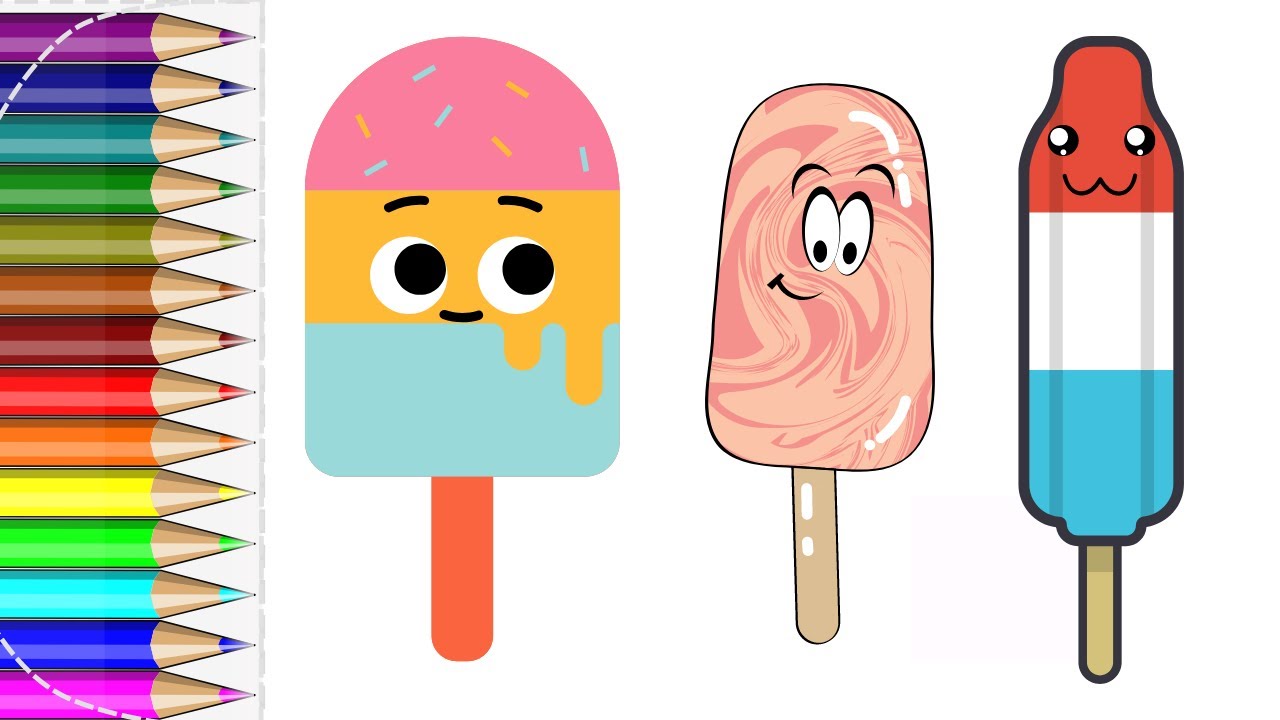 Drawing 3 Popsicles and Coloring for Kids and Toddlers | Art Fun - YouTube