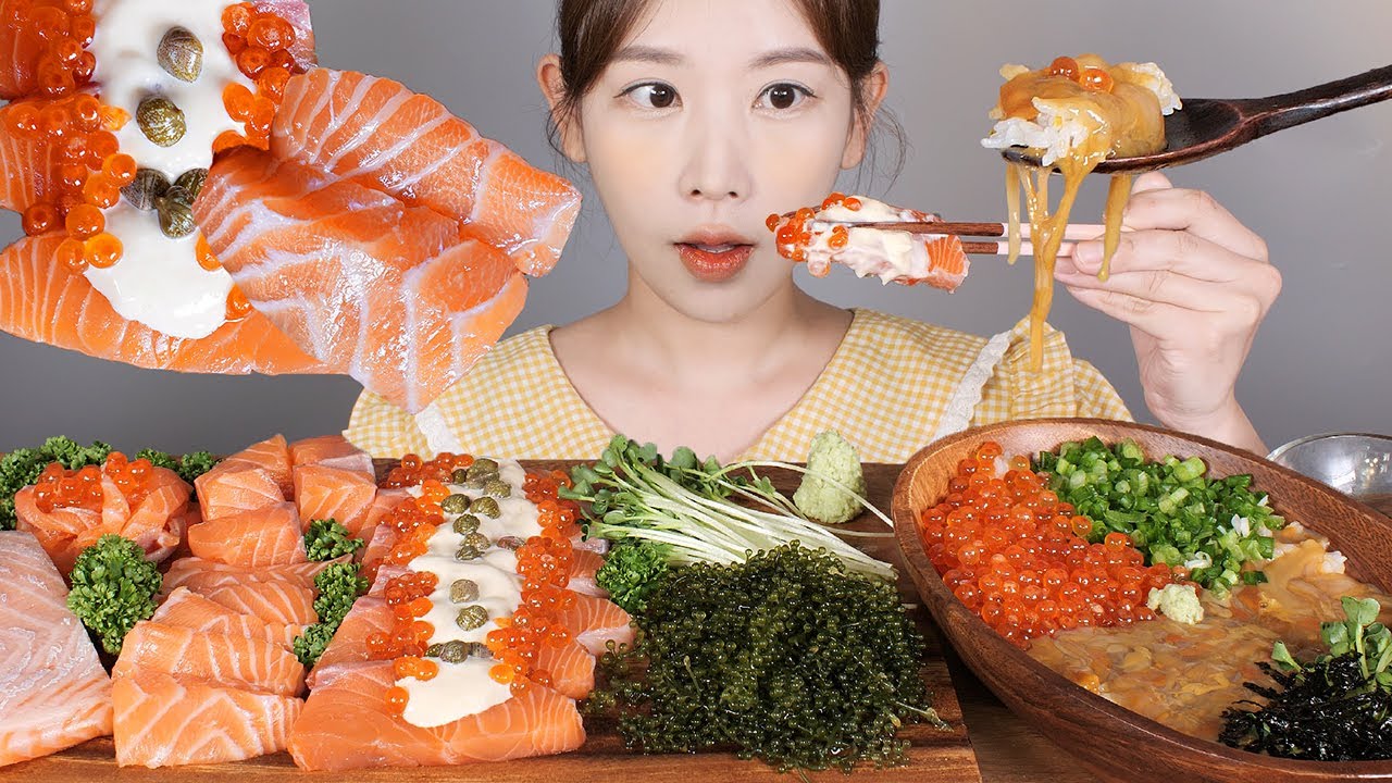 오랜만에 연어🧡 하지만 주인공은 해삼내장 덮밥 Sea cucumber intestine over rice & salmon ...