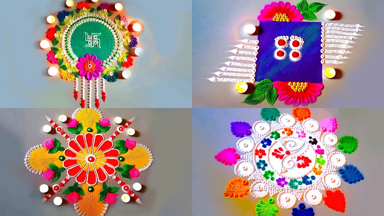 New year rangoli design for beginners | Simple rangoli designs 2024 ...