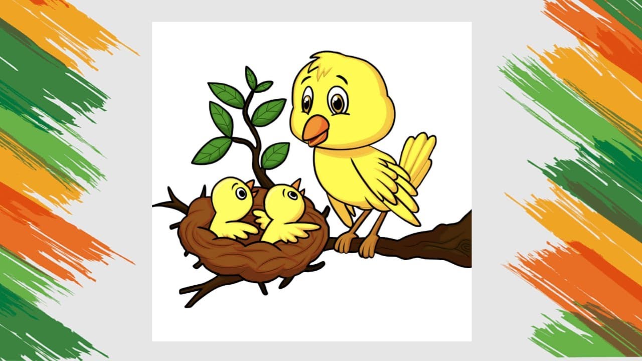 How to draw a bird in nest /How to draw a nest with birds /Drawing step ...