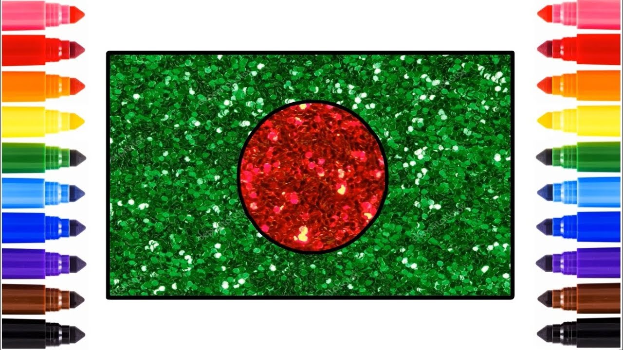 How to draw Bangladesh Flag Glitter Coloring | Bangladeshi Flag Glitter ...