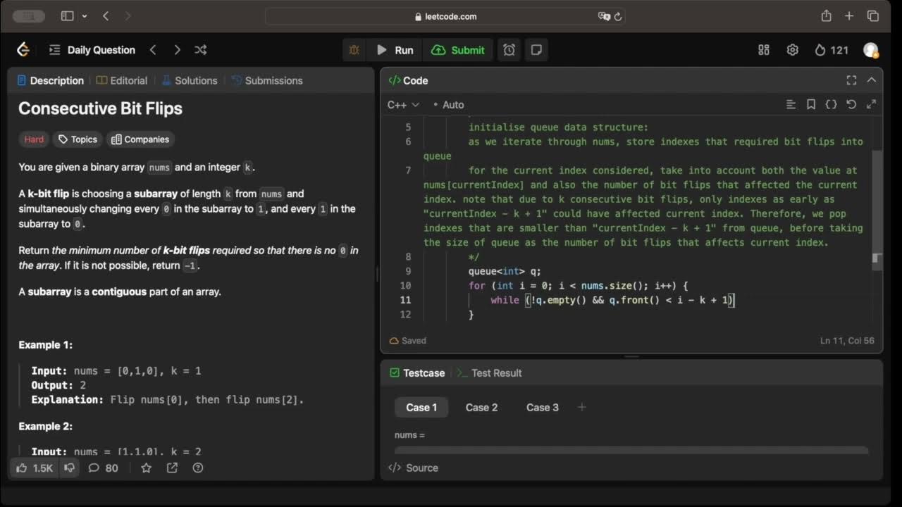 Leetcode 995 - Minimum Number of K Consecutive Bit Flips [24/6/24] - YouTube