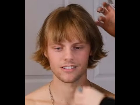 Cute muscular guy first get a mullet before getting a buzz cut ...