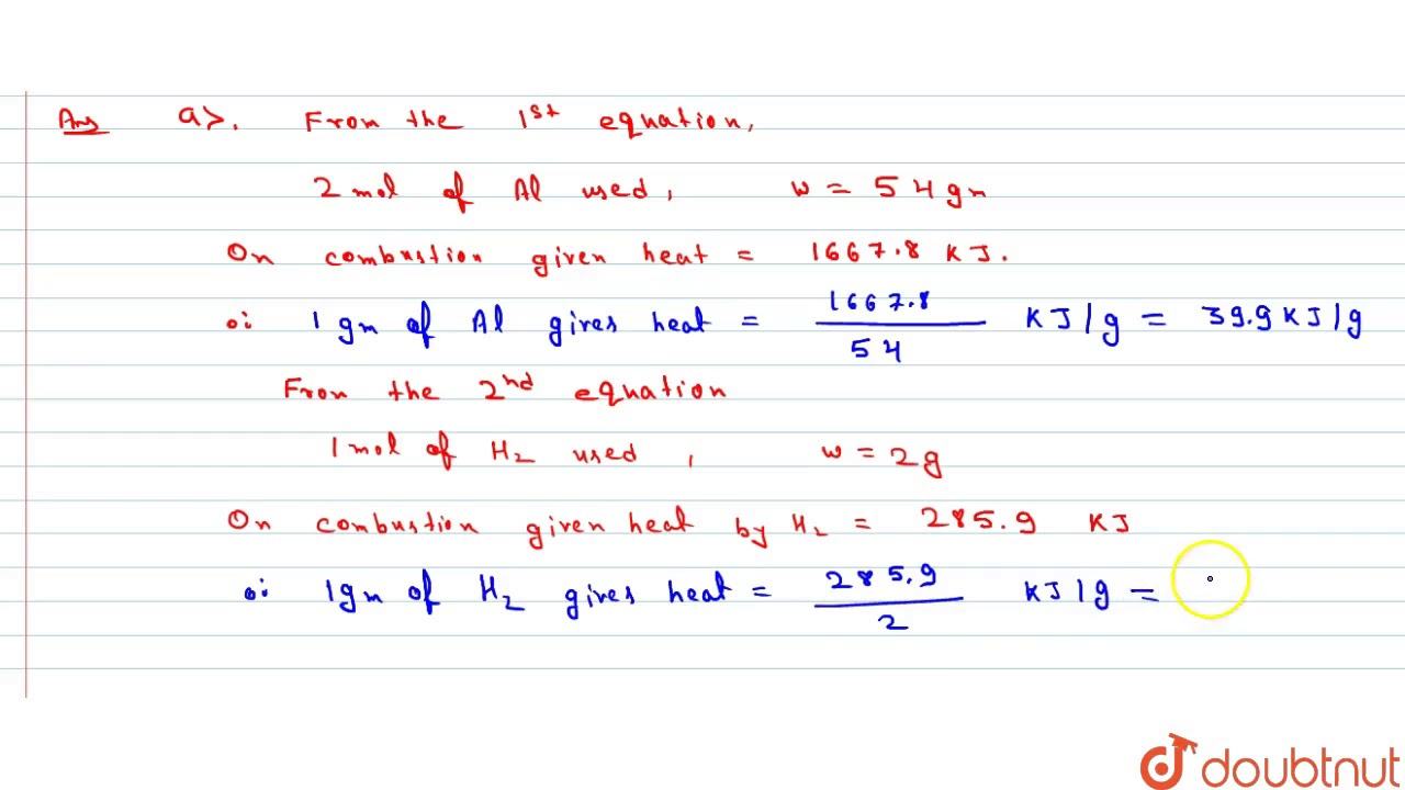 The thermochemical equation for solid and liquid rocket fuel are given ...