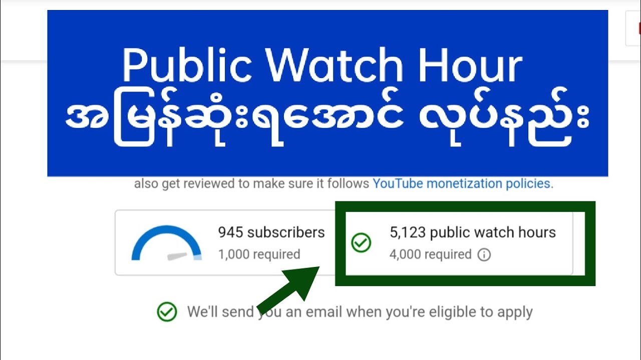 Public Watch Hours || အမြန်ဆုံးရအောင် လုပ်နည်း || Youtube Public Watch hours - YouTube