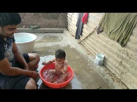 Cute baby girl taking bath and enjoying water tup | Yashaswi playing in tup