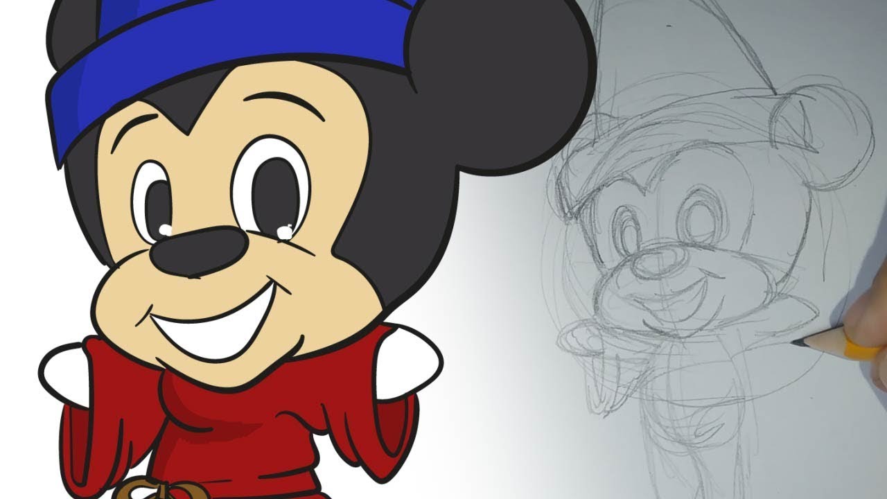 Cómo dibujar a Mickey Chibi (Fantasía) - YouTube