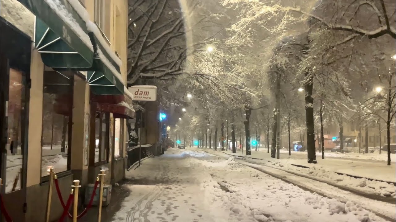 Snow Falling At Night In The City