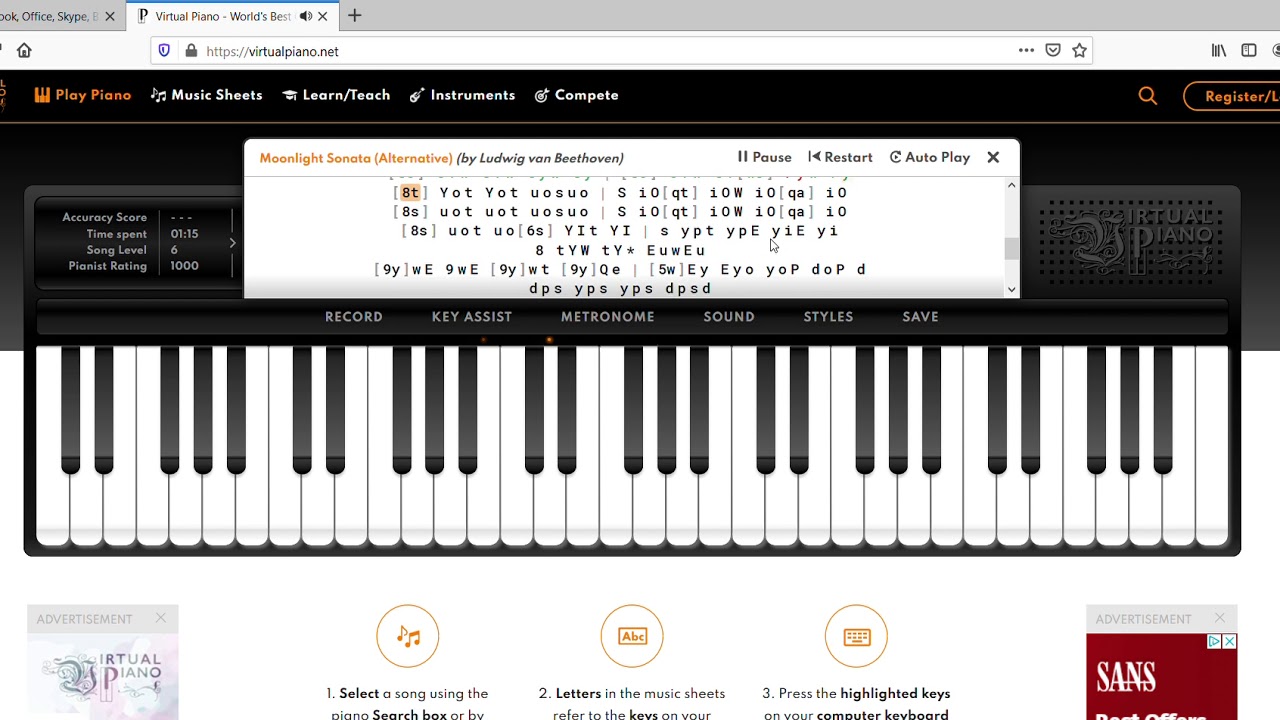 Moonlight Sonata [Full Song] | Virtual Piano - YouTube