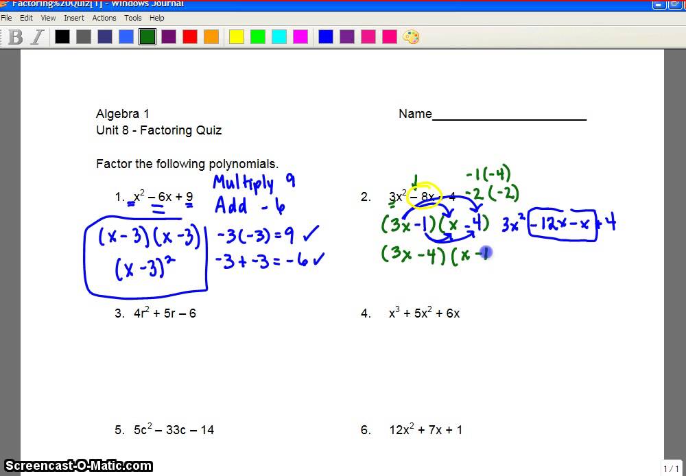 Unit 8 Factoring Quiz Questions 1 and 2 - YouTube
