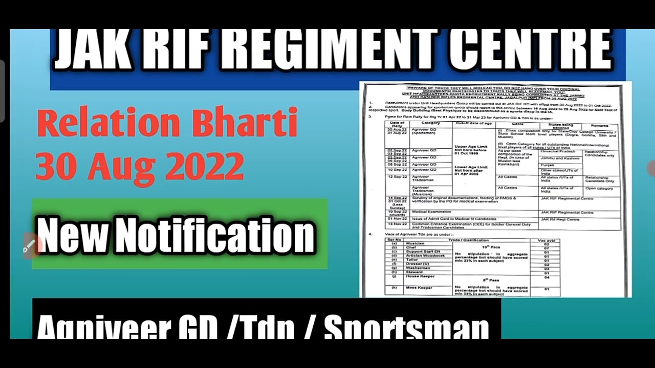 JAK RIF Regiment Centre Jabalpur/ Relation Bharti 30 Aug 2022 ...