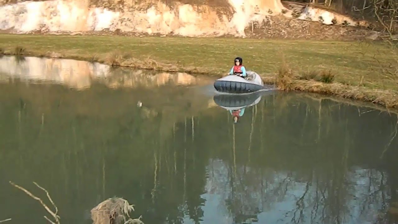 Mini hovercraft entering the lake - YouTube
