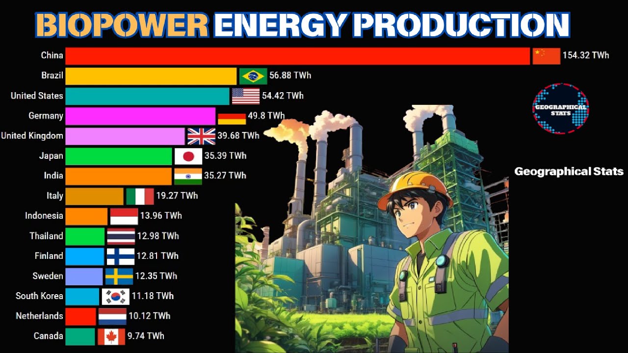 Electricity Production from BIO POWER by Country - YouTube