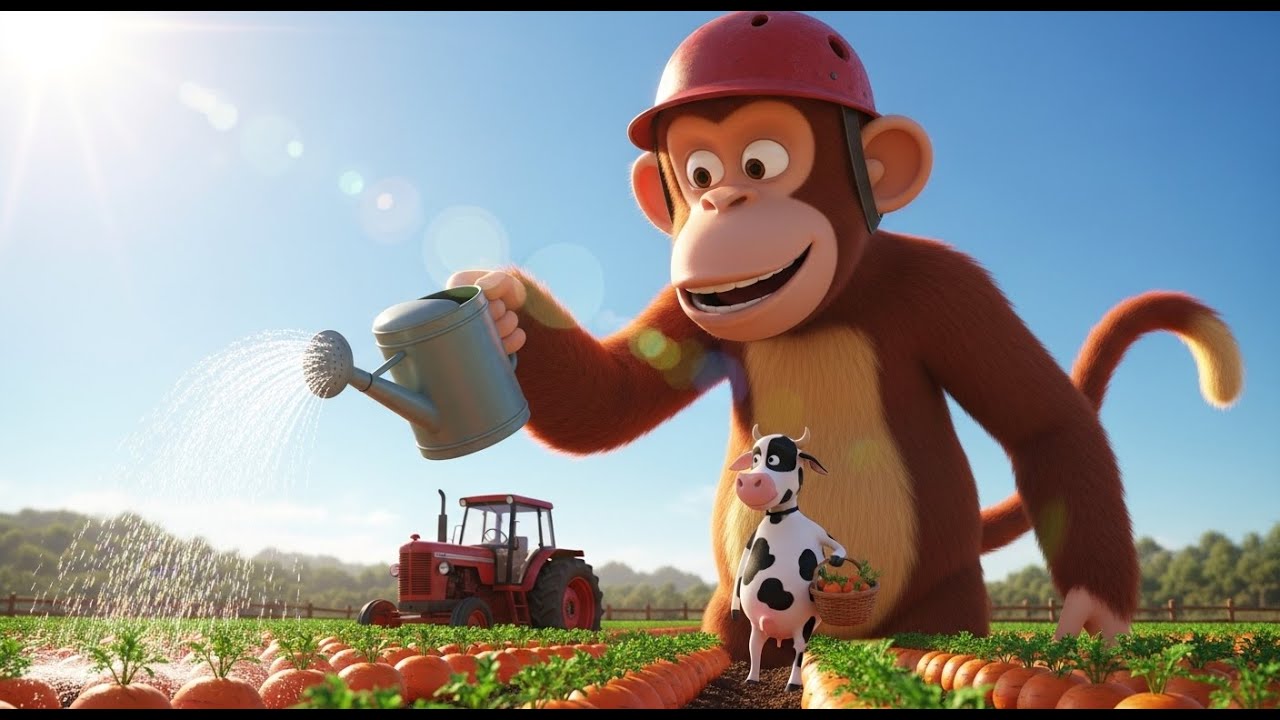 Farm Work: Monkey Tractor Morning Routine Seeding Watering Carrots 3D ...