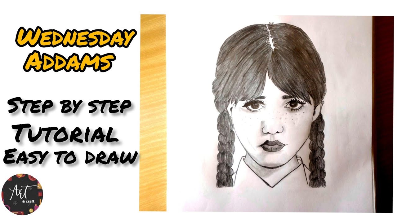 How to draw WEDNESDAY ADDAMS step by step | easy to draw | Maha's Art ...