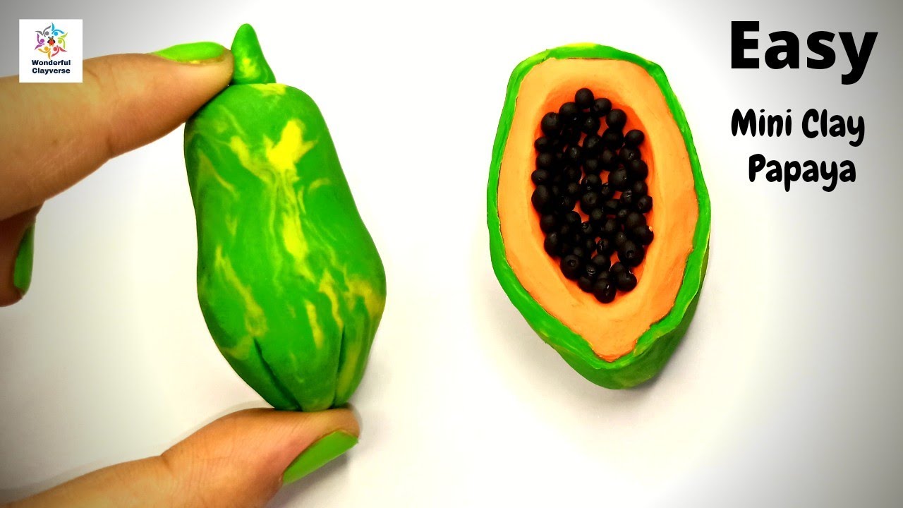 How to make papaya with clay|How to make realistic miniature fruits ...
