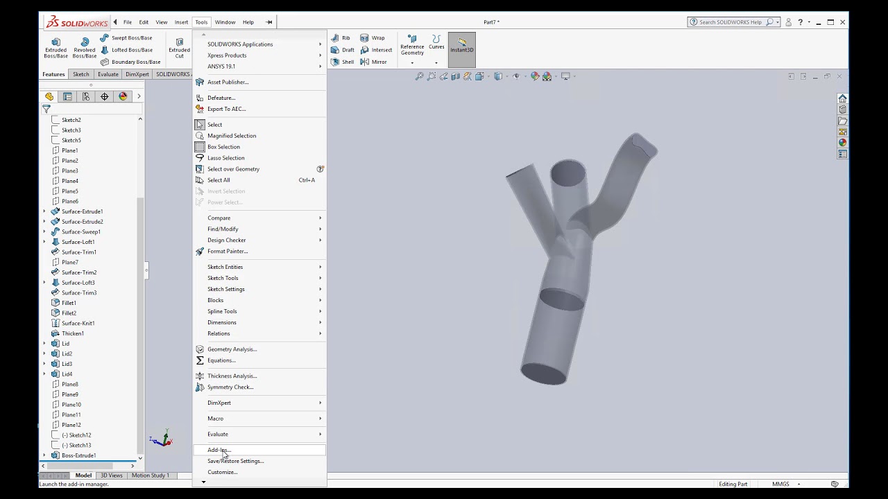 Modeling pipes / blood vessels in SOLIDWORKS - part 11 - YouTube