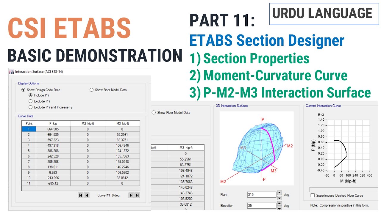 Part 11 - ETABS Section Designer (Moment-Curvature Curve & P-M2-M3 ...