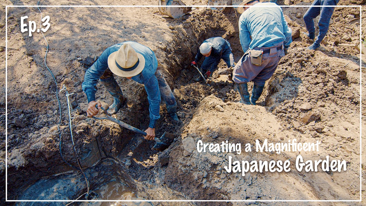(Pro.58 - Ep.3) Creating a pond and Tsukiyama. Very large Japanese ...