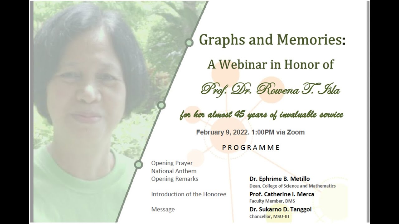 Graphs and Memories: A webinar in honor of Dr. Rowena T. Isla - YouTube