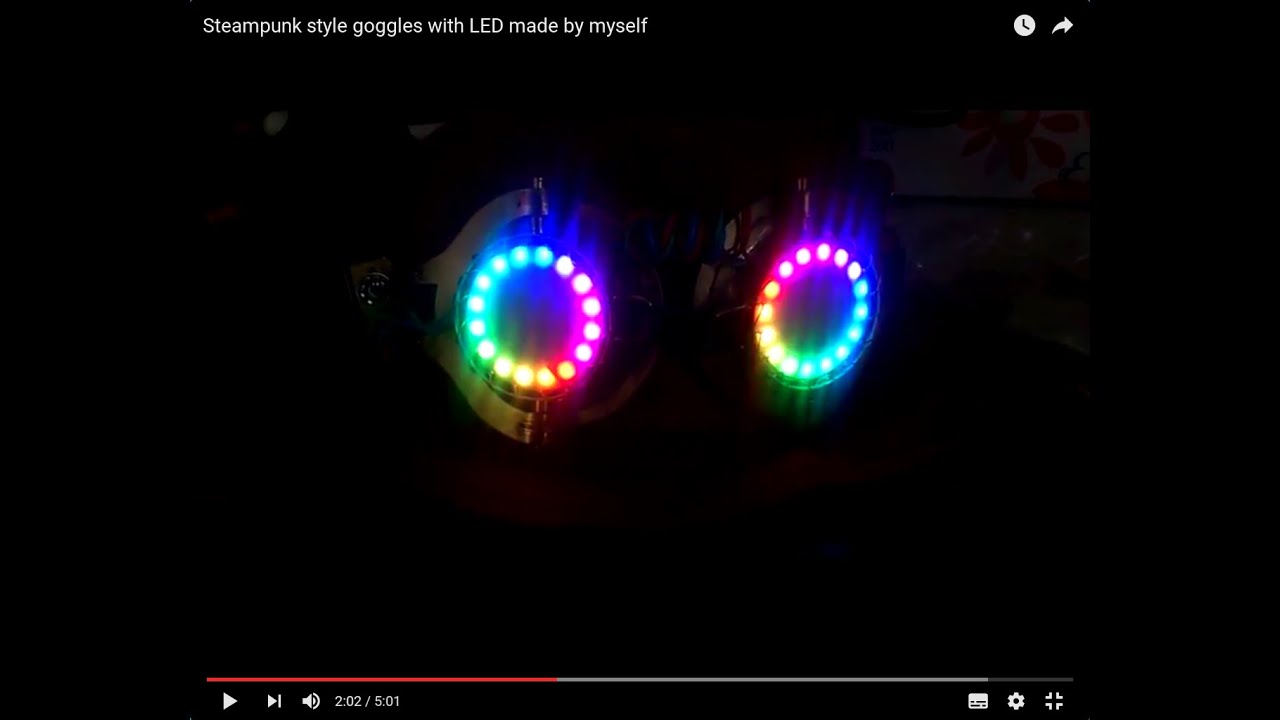 Steampunk style goggles with LED made by myself - YouTube