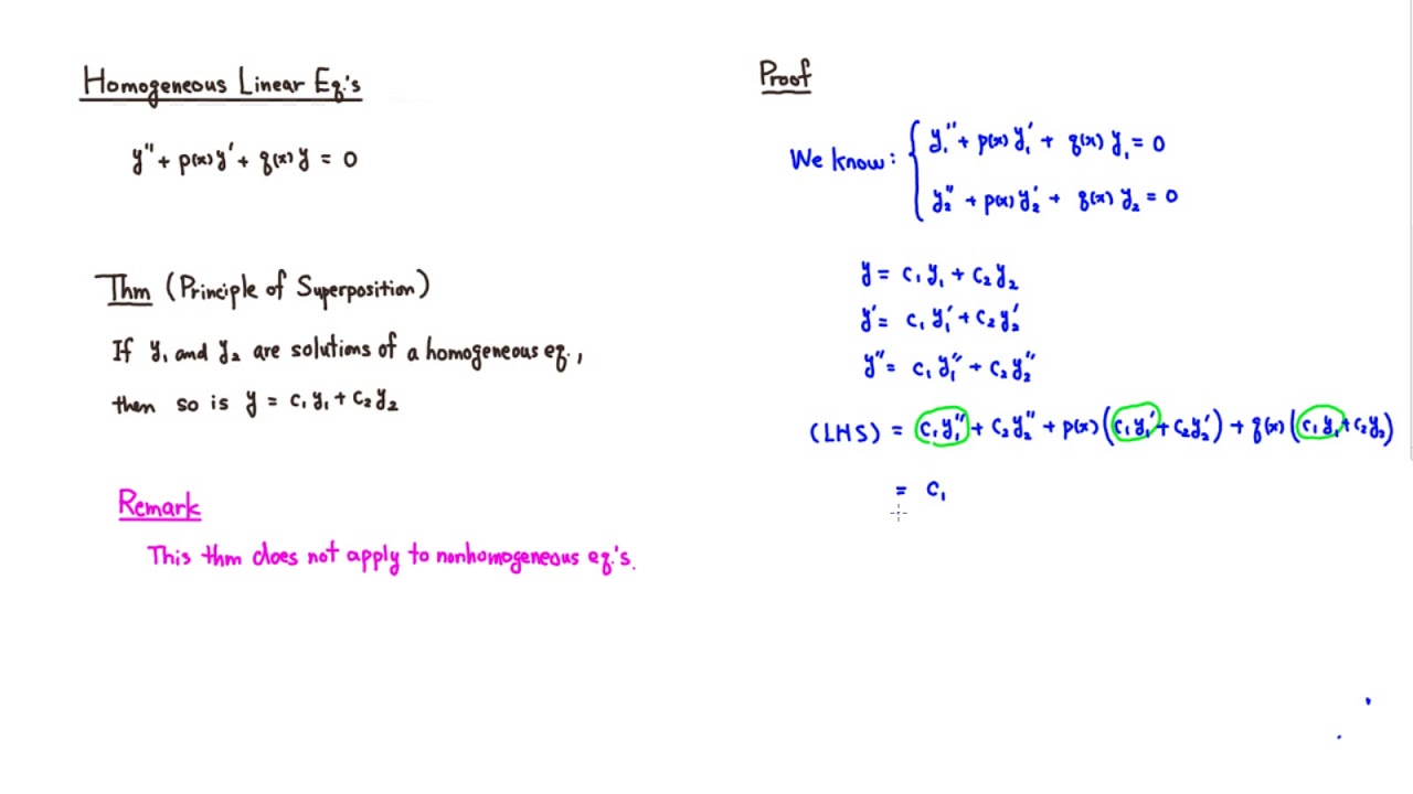 Homogeneous Linear Differential Equations & Principle of Superposition ...