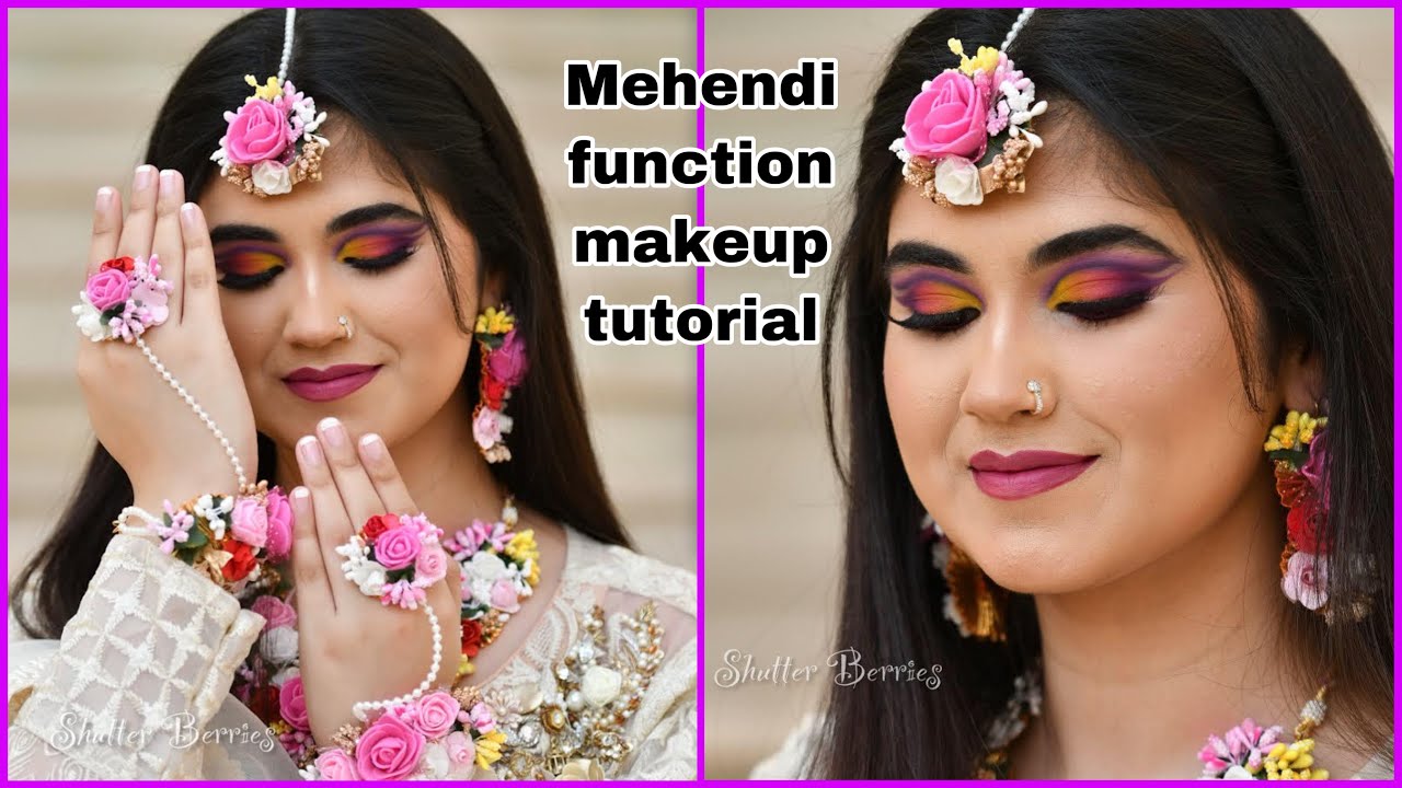 Sunset Ombré double-winged Mehendi function makeup tutorial on a client ...