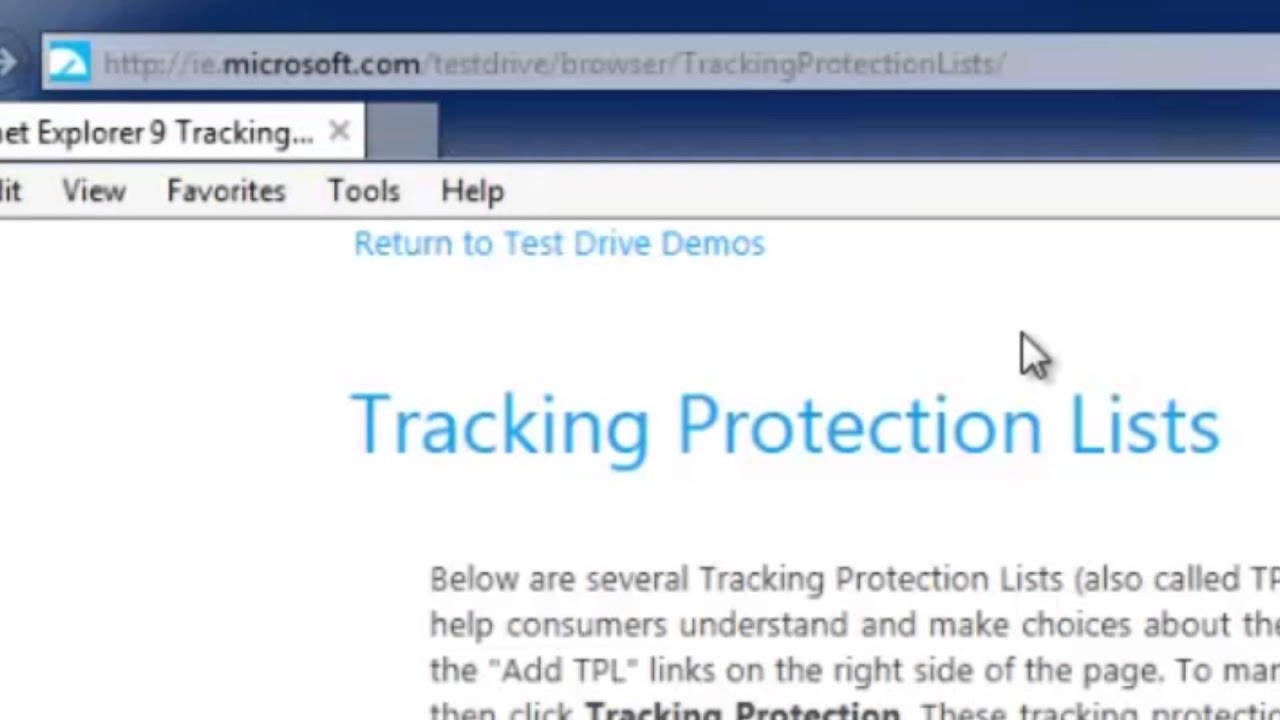 Tracking Protection Lists for Internet Explorer 9 : Internet Help ...