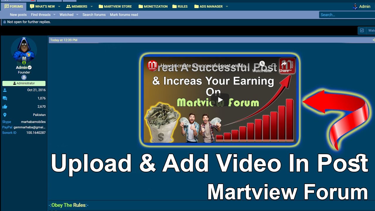 How to upload and add video In post on martview forum - YouTube