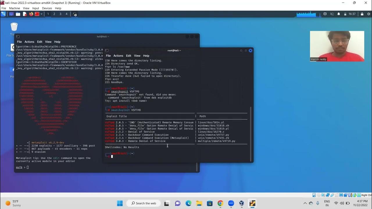 Exploiting VSFTPD of the metasploitable mahine from kali machine - YouTube