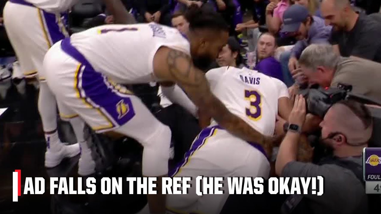 Anthony Davis fell on the ref 😅 (He was okay!) | NBA on ESPN - YouTube