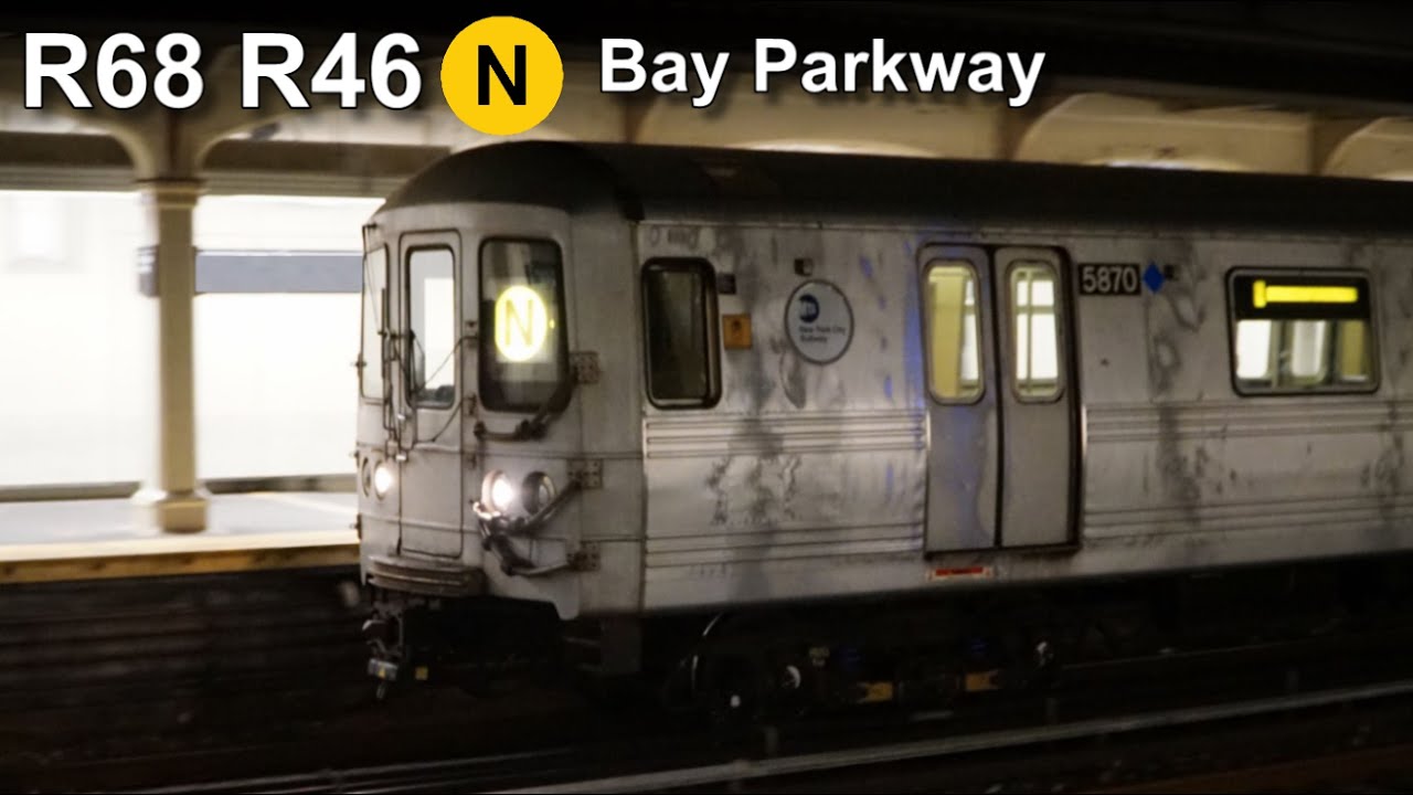 NYC MTA Bay Parkway R160 R46 N Train Subway Action - YouTube