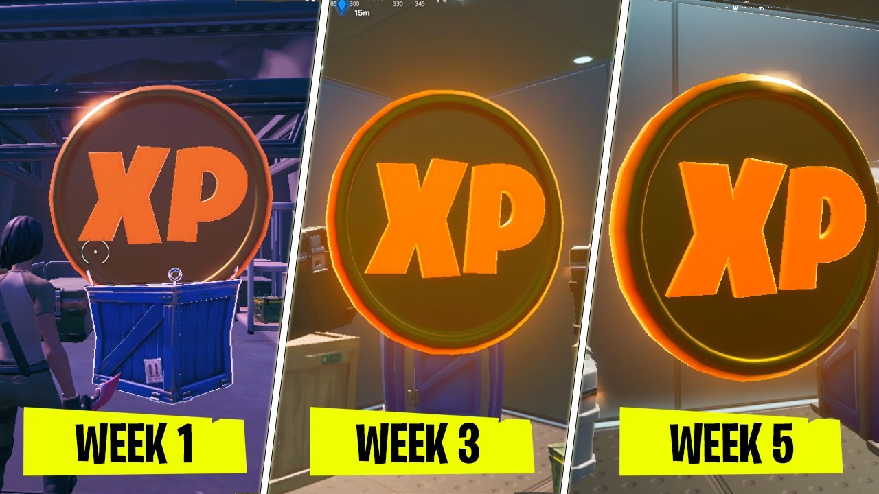 ALL Gold XP coin location week (1-5)! Gold Coin Location | Fortnite ...